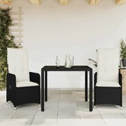 3dílný zahradní bistro set s poduškami černý polyratan