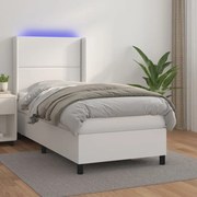 Box spring postel s matrací a LED bílá 100x200 cm umělá kůže 3139308