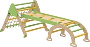 montessori prolézačka 8 v 1 vnitřní dřevěný lezecký trojúhelník s lezeckým obloukem, oboustranná skluzavka, zelená barva