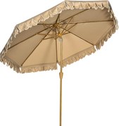 Zahradní slunečník Outsunny s náklonem, kulatý slunečník Ø 264 cm s odolnou polyesterovou látkou proti UV záření, s třásněmi, odnímatelným stožárem a