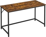 Psací stůl s kovovým rámem, malý kancelářský stůl, 140 cm, rustikální hnědý