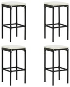 Barové stoličky s poduškami 4 ks černé polyratan