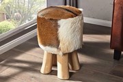 Designový taburet Goat z pravé kůže s kožešinou Teak 45cm