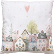Béžový polštář se srdíčky a domky Hearts & Houses - 45*45*4 cm