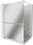 Mexen Kioto+, sprchová zástěna Walk-In s poličkou a věšákem 100 x 200 cm, 8mm sklo vzor zrcadlo, zlatý matný profil, 800-100-121-55-50