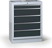 Zásuvkový dílenský box k pracovní desce G2, 5 zásuvek, 680 x 455 x 910 mm, grafit