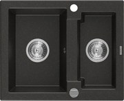 Mexen Carlos, granitový dřez 582x475x177 mm, 1,5-komorový, černá-zlatá metalíza, 6518581500-75