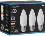 Mexen Nova 3x LED žárovka E27, C37, 5W, Teplá - 3000K, 525 lm - L102-E27-0530-01x03