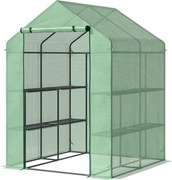 Outsunny Pěstitelský Skleník s 8 Policemi pro Rajčata se Dveřmi, Zelená Ocelová Konstrukce, PE Plast, 143 x 138 x 190 cm | Aosom