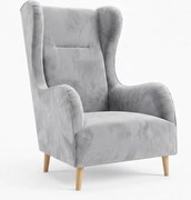 Světle šedé sametové křeslo ušák Carole – Ropez