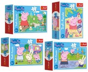 Minipuzzle 54 dílků Šťastný den Prasátka Peppy/Peppa Pig 4 druhy v krabičce 9x6,5x3,5 cm (1 ks)