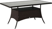 Outsunny jídelní stůl zahradní stůl polyratanový skleněný stůl 150x85x74cm, bezpečnostní sklo hnědočerné, ideální pro zahradu a terasu |