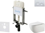 kielle Genesis New - Set předstěnové instalace, klozetu Gaia, Rimless, sedátka softclose a tlačítka Gemini New I, lesklý chrom 30528SZ11