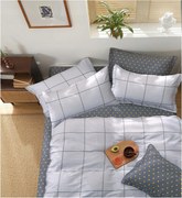 Povlečení 200x220 Satén Bavlna Šedá Mřížka Puntíky