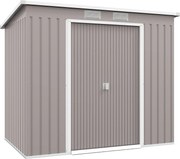 Zahradní domek Outsunny 3,2 m² 213x130x172 cm se sběrnými dveřmi a šikmou střechou, zesílený základ (podlaha není součástí) a 2 okna, Světlá šedá | Ao