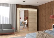 ADRK Furniture Posuvná skříň se zrcadlem a LED osvětlením TOM 180 SW-TOM-S-180+L-V279
