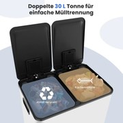 Costway Odpadkový koš 2 přihrádky 2 x 30L odpadkový koš kuchyňský
