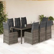 9dílný zahradní bistro set s poduškami šedý polyratan 3277038