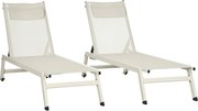 Outsunny Hliníkový a Polyesterový Sluneční Lehák Set 2 Kusy Béžový pro Zahradu s 5 Úrovněmi Polohování, 55x195x30 cm | Aosom
