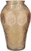 Karamelově hnědá skleněná váza s reliéfem květin Delight - Ø 15*25 cm