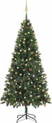 Umělý vánoční stromek s LED a sadou koulí zelený 210 cm 3077798
