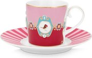 Pip studio Love Birds šálek s podšálek 225ml, červeno -růžový (Hneček s podšálkem Love Birds)