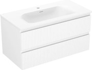 Mexen Rivel, koupelnová skříňka 90 cm s umyvadlem Vela, 2 zásuvky, drážkovaná, bílá matná, 91A20-09047-2-BFF01-W23M01