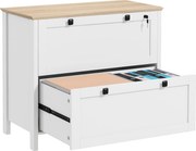 HOMCOM Kancelářský zásuvkový trezor s 2 zásuvkami, 2 závěsnými tyčemi, zámkem a 2 klíči pro A4, pro studijní a obývací pokoj, 79x40x72 cm, Bílý a Dub