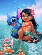 Diamantové malování - motivy z oblíbené pohádky "Lilo a Stitch" - hranaté diamanty I Barva: D, Velikost: 30x40 cm