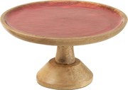 Kulatý servírovací podnos na noze z mangového dřeva s emailem - Ø 25*15 cm