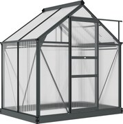 Outsunny Polykarbonátový Zahradní Skleník 2,51 m² Hliníkový Skleník pro Zahradu 190 x 132 x 201 cm UV-Odolný, se Zpevněným základem, Okapem, Lukem a P