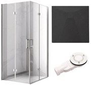 BPS-koupelny Čtvercový sprchový kout HYD-SK08C 90x90 chrom/transparent + vanička HYD-SSV-RIKO černá
