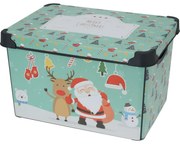 Úložný box s víkem Merry Christmas, 22 l, tyrkysová, 40x23x30cm
