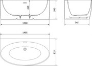 Mexen Bruna, volně stojící vana ke stěně 150 x 82 cm, bílá lesklá, růžové zlato, 52731508200-60