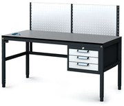 Antistatický dílenský ESD stůl s perfopanelem, 3 zásuvkový box na nářadí, 1600x800x745-985 mm