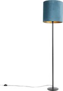 Stojací lampa s černým sametovým stínítkem modré barvy se zlatem 40 cm - Simplo