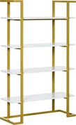 HOMCOM 4-úrovňová Vyvýšená a Víceúčelová Knihovna, MDF a Ocel, 92x35x152cm, Bílá a Zlatá | Aosom