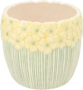 Žluto-zelený obal na květináč s reliéfem květů Jane Flower - Ø 15*13 cm