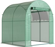 Skleník Outsunny, 180 x 180 x 200 cm, fóliový skleník s rolovacími dveřmi, UV ochrana, skleník, domek na rajčata s bočním oknem, PE síťová fólie, zim…