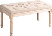HOMCOM Čalouněná lavička s vintage vzhledem, lavička u postele, předsíňová lavička s knoflíky, vzhled lnu, nosnost až 120 kg, 80x40x43cm, béžová | Aos