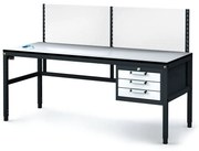 Antistatický dílenský ESD stůl s perfopanelem, 3 zásuvkový box na nářadí, 1800x800x745-985 mm
