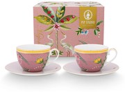 Pip Studio La Majorelle sada 2ks šálků s podšálky 270ml, růžová (sada 2 cappuccino hrnků v dárkovém balení)