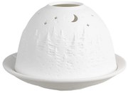 Bílý porcelánový svícen na čajovku noční zimní krajina Paollo - Ø 12 * 8 cm