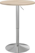 HOMCOM Kulatý Barový Stůl Vysoký Kuchyňský Stůl s Nastavitelnou Výškou 69-91 cm a 360° Otočným Vrchem Přírodní a Šedá Ocelová Základna | Aosom