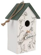 Zeleno-bílá dřevěná ptačí budka s květy Birdhouse - 15*10*22 cm