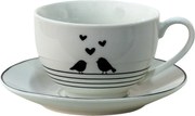Porcelánový šálek s podšálkem s ptáčky Love Birds - 12*9*7 / Ø14*2 cm / 220 ml