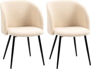 HOMCOM Sada 2 jídelních židlí, kuchyňské židle z látky s efektem smyčky, obývací židle s černými ocelovými nohami - 55 x 62 x 80 cm béžová černá | Aos