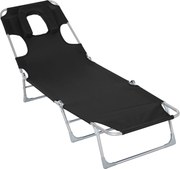 Outsunny Zahradní Skládací Lehátko s Otvorem na Čtení, Opěrkou Hlavy a Nastavitelným Zádovým Opěradlem v 5 Úrovních pro Pláž 182x56x28 cm Černé | Aoso