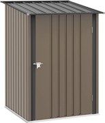 Outsunny Kovový Kůlna na Nářadí 1,6m³ 100x103x160cm Zahradní Kůlna s Šikmou Střechou a Zámkem Voděodolný Úložný Kabinet pro Zahradu, Hnědá | Aosom