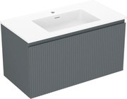 Mexen Rivel, koupelnová skříňka 90 cm s umyvadlem Otis, 1 zásuvka, drážkovaná, grafitová matná/bílá matná, 91A20-09047-1-BF66-W18M01